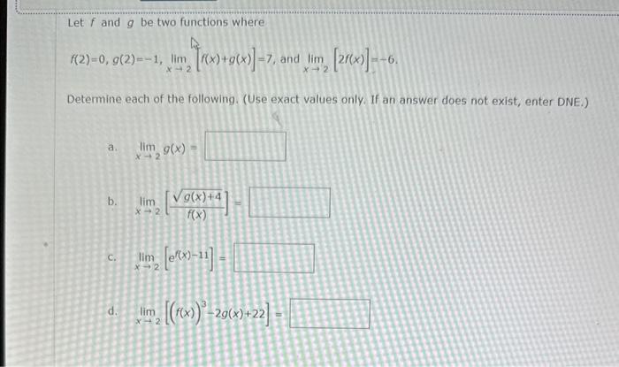Solved Let f and g be two functions where | Chegg.com