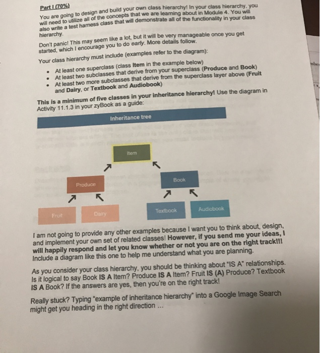 Solved Part 1 (70%) on and build your own class hierarchy! | Chegg.com