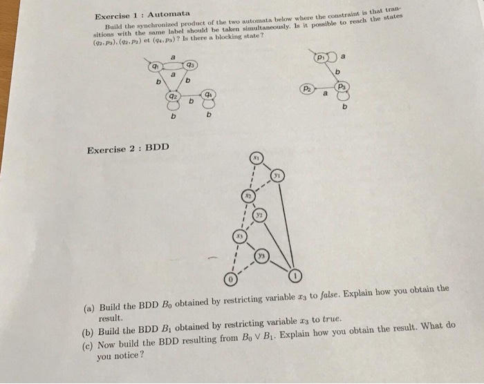 Solved Exercise 1: Automata Build the synchronized product | Chegg.com
