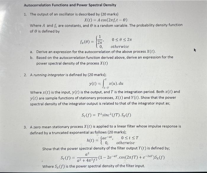 Solved Autocorrelation Functions And Power Spectral Density