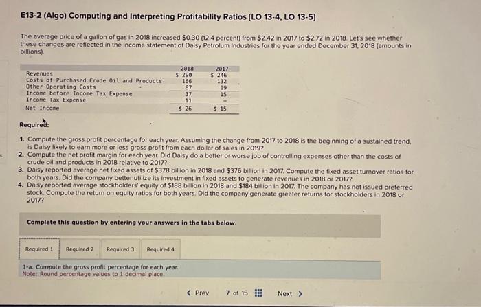 Solved E13-2 (Algo) Computing and Interpreting Profitability | Chegg.com
