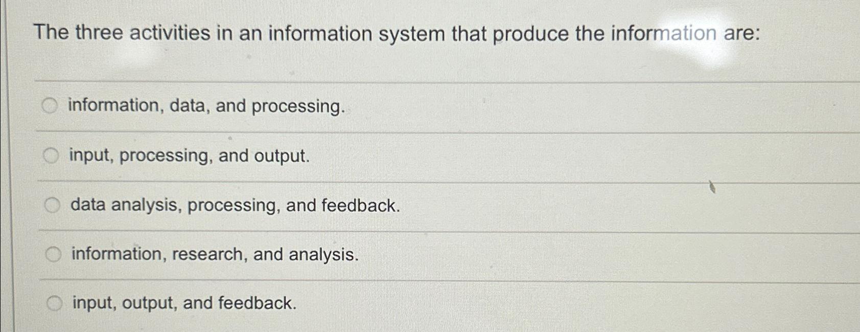 Solved The three activities in an information system that | Chegg.com