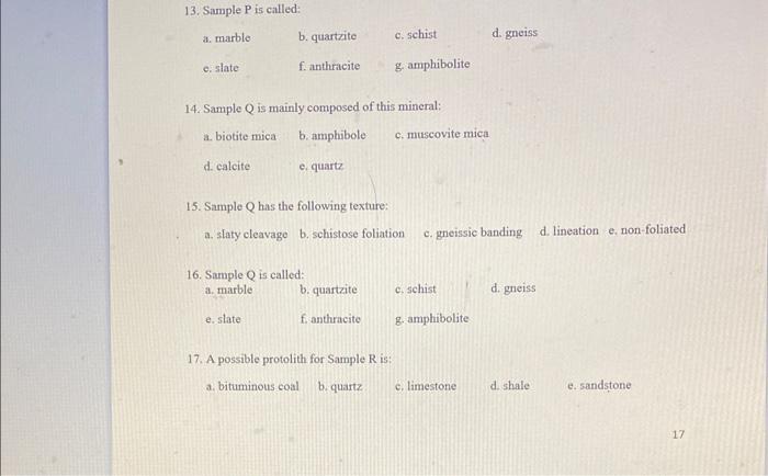 Part A - Metamorphic Rock Identification In order to | Chegg.com