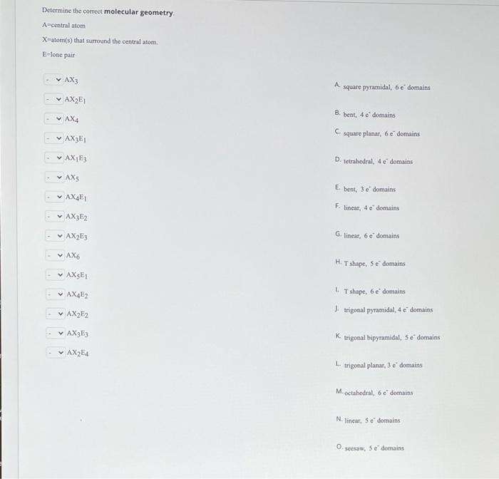 Solved Determine the correct molecular geometry A central | Chegg.com