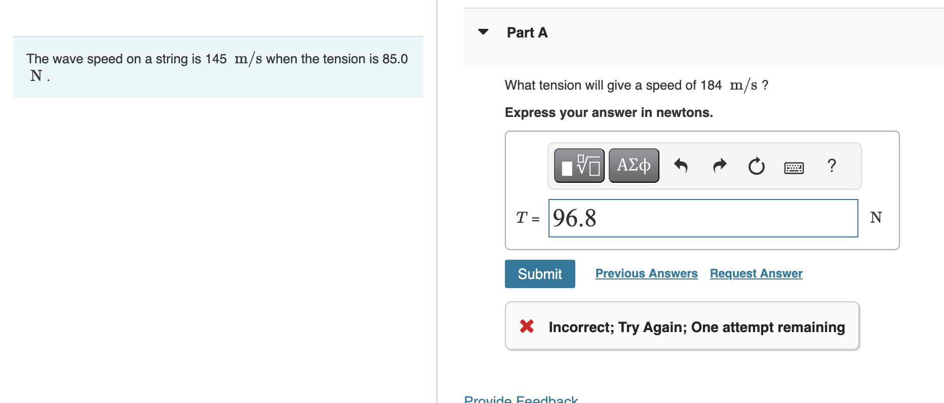 Solved The wave speed on a string is 145ms ﻿when the tension | Chegg.com