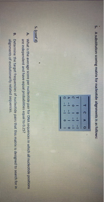 Solved 5. A substitution scoring matrix for nucleotide | Chegg.com