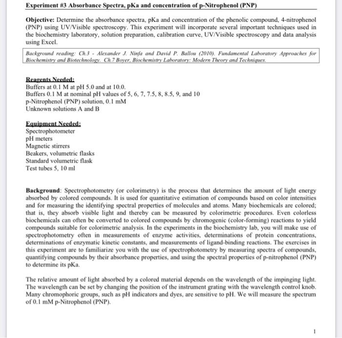 Solved Experiment \#3 Absorbance Spectra, pKa and | Chegg.com