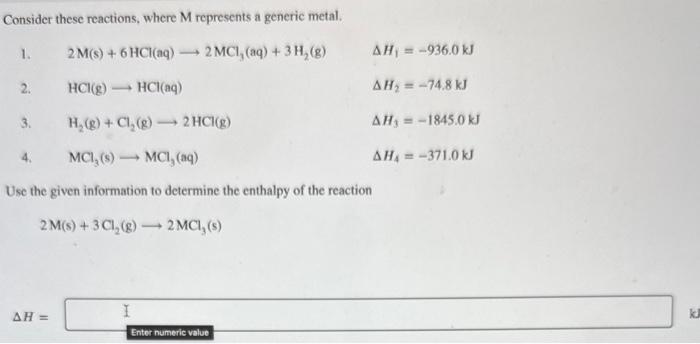 Solved Consider these reactions, where M represents a | Chegg.com