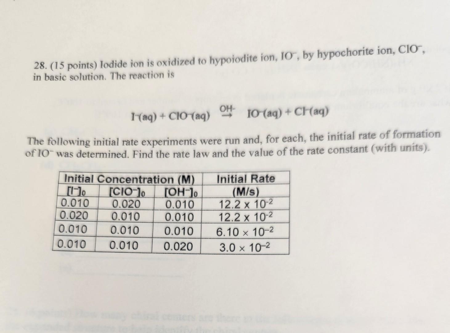 Solved 28. (15 points) Iodide ion is oxidized to hypoiodite | Chegg.com