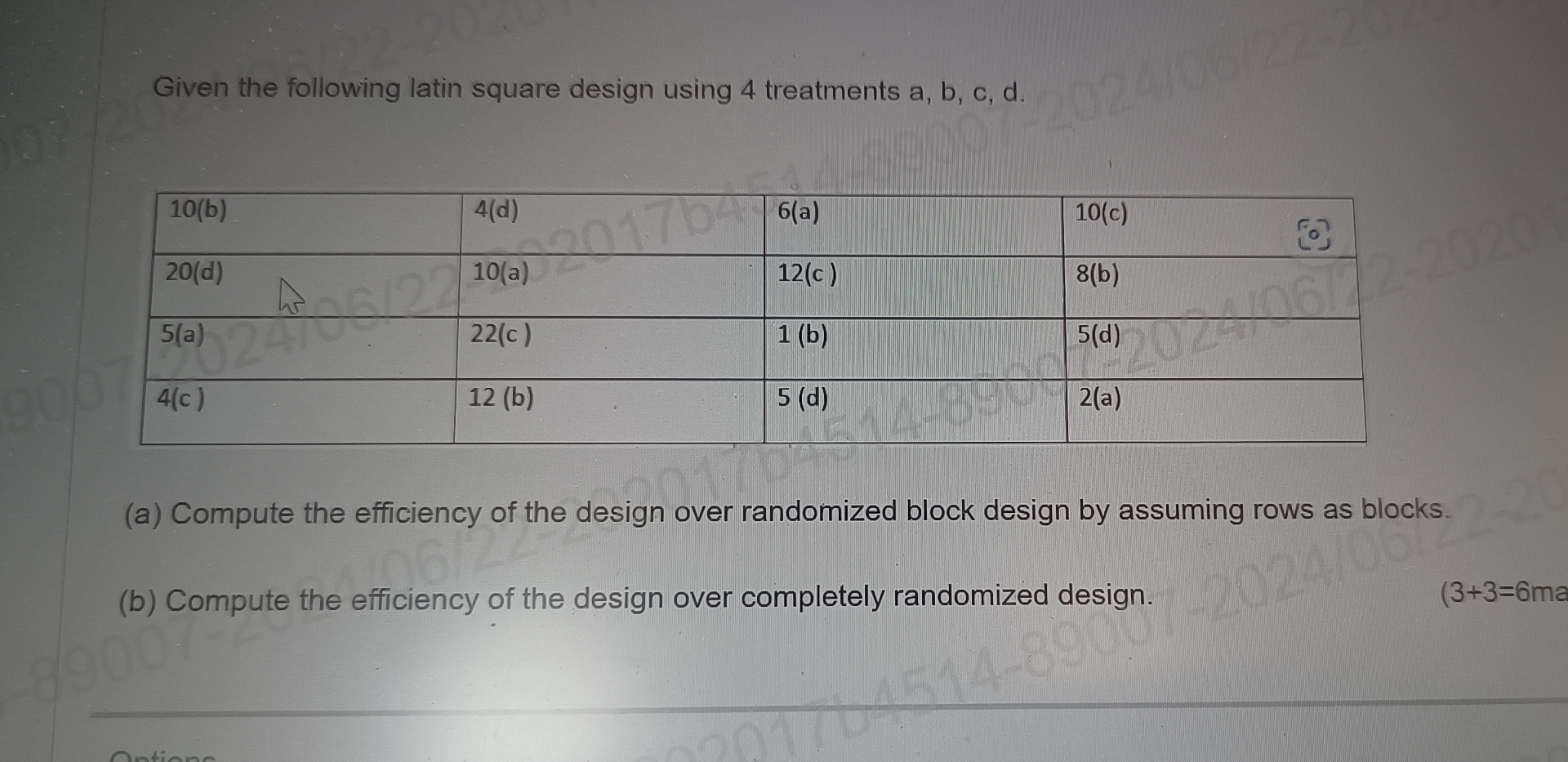 Solved Given the following latin square design using 4 | Chegg.com