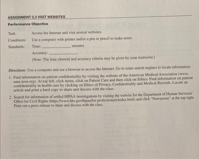 Solved Performance Objective Task: Access the Internet and | Chegg.com