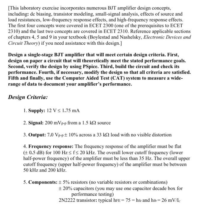 Solved [This laboratory exercise incorporates numerous BJT | Chegg.com