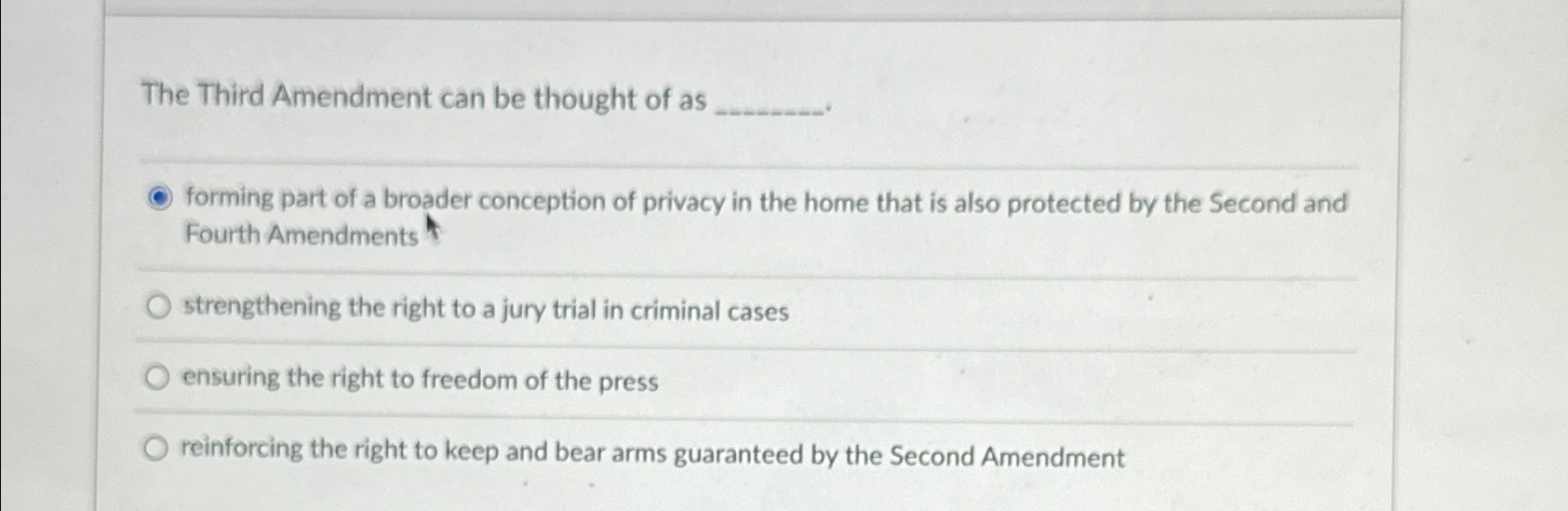 Solved The Third Amendment can be thought of asforming part | Chegg.com