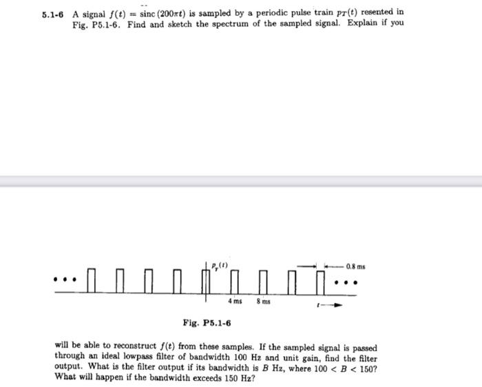 Solved 1-6 A signal f(t)=sinc(200πt) is sampled by a | Chegg.com