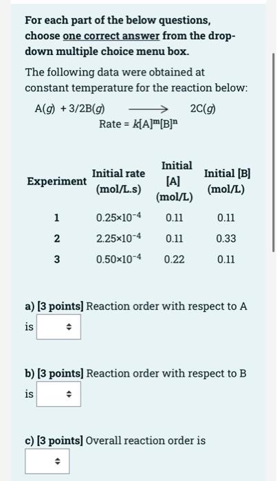 Solved For each part of the below questions, choose one | Chegg.com