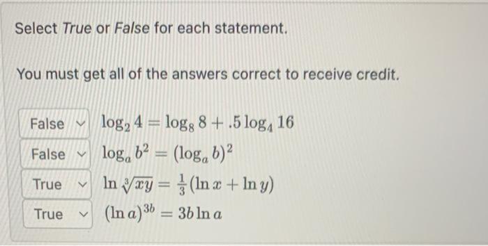 Solved Select True or False for each statement. You must get | Chegg.com