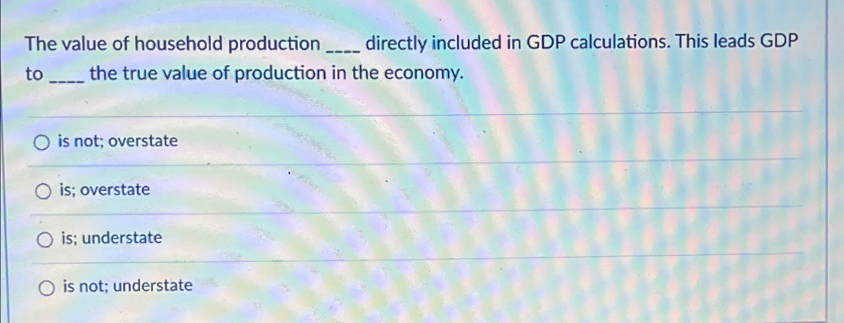 Solved The value of household production directly included | Chegg.com