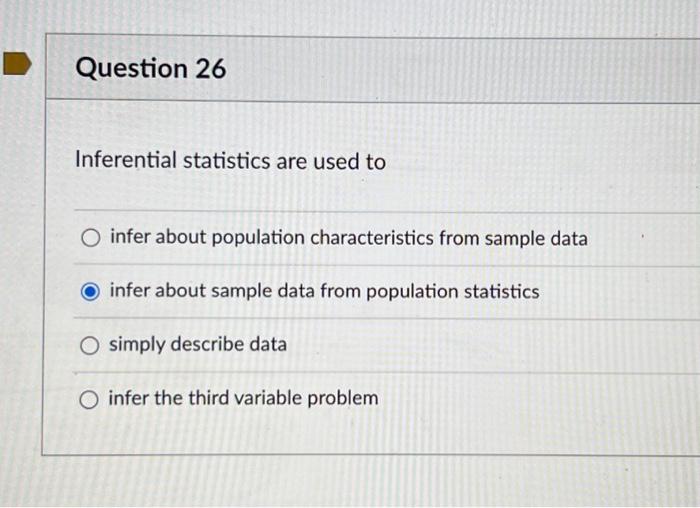 Solved Inferential statistics are used to infer about | Chegg.com