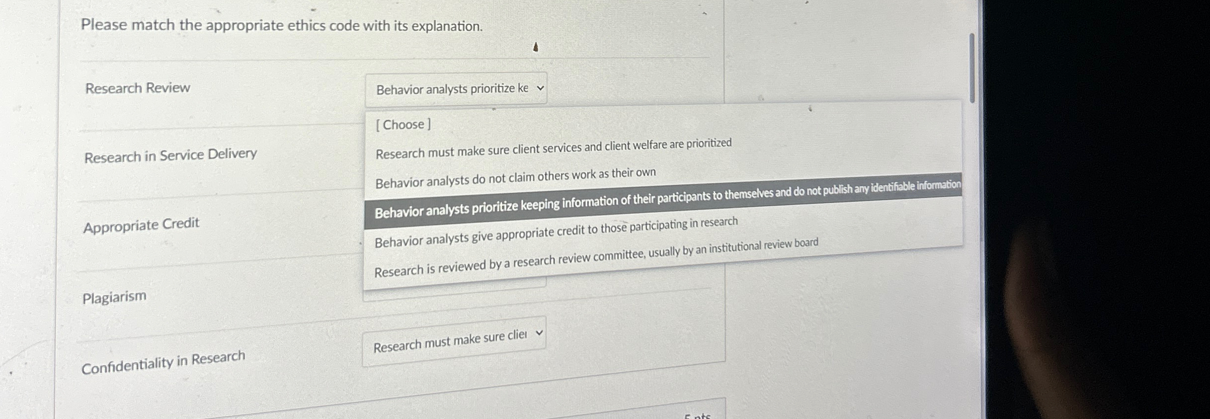 Solved Please match the appropriate ethics code with its | Chegg.com