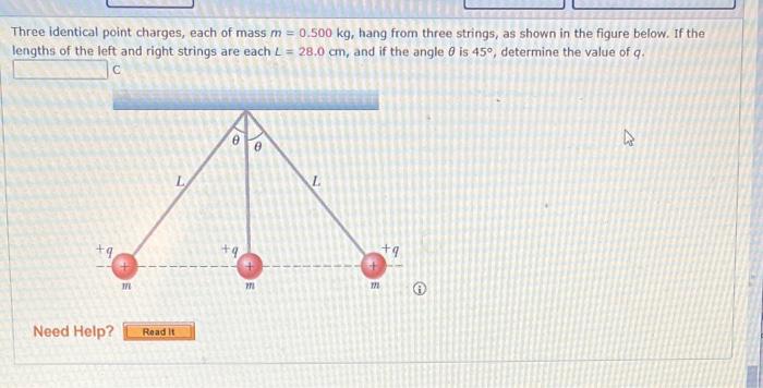 Solved Three identical point charges, each of mass m=0.500 | Chegg.com