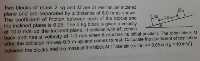 Solved Two blocks of mass 2 kg and M are at rest on an | Chegg.com