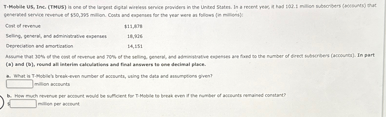 Solved T-Mobile US, ﻿Inc. (TMUS) ﻿is one of the largest | Chegg.com