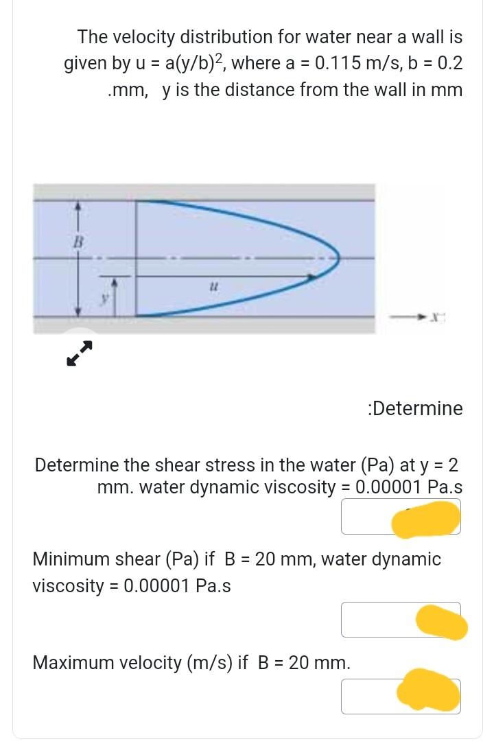 Solved The velocity distribution for water near a wall is | Chegg.com