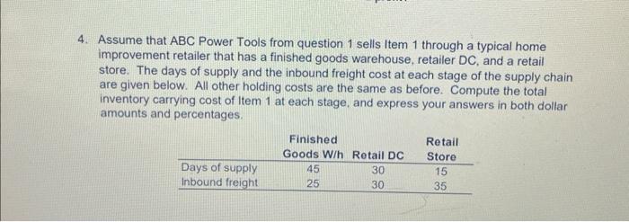 Solved 4. Assume that ABC Power Tools from question 1 sells | Chegg.com