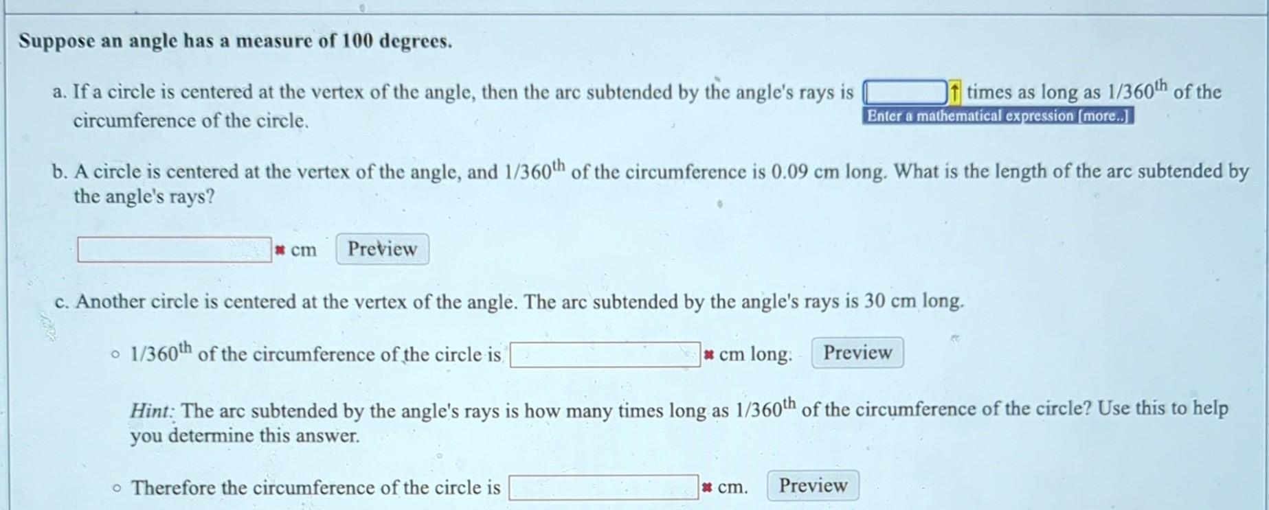Solved Suppose an angle has a measure of 100 degrees. a. If | Chegg.com