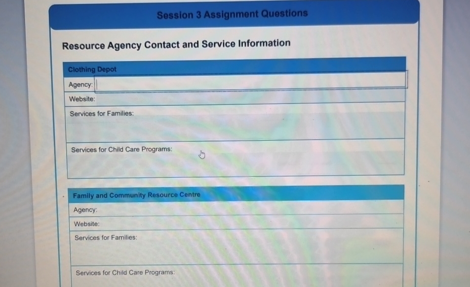 Solved Session 3 ﻿Assignment QuestionsResource Agency | Chegg.com