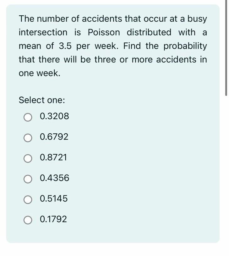 Solved The number of accidents that occur at a busy | Chegg.com