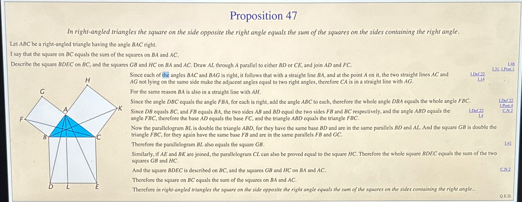 Solved Proposition 47In right-angled triangles the square on | Chegg.com