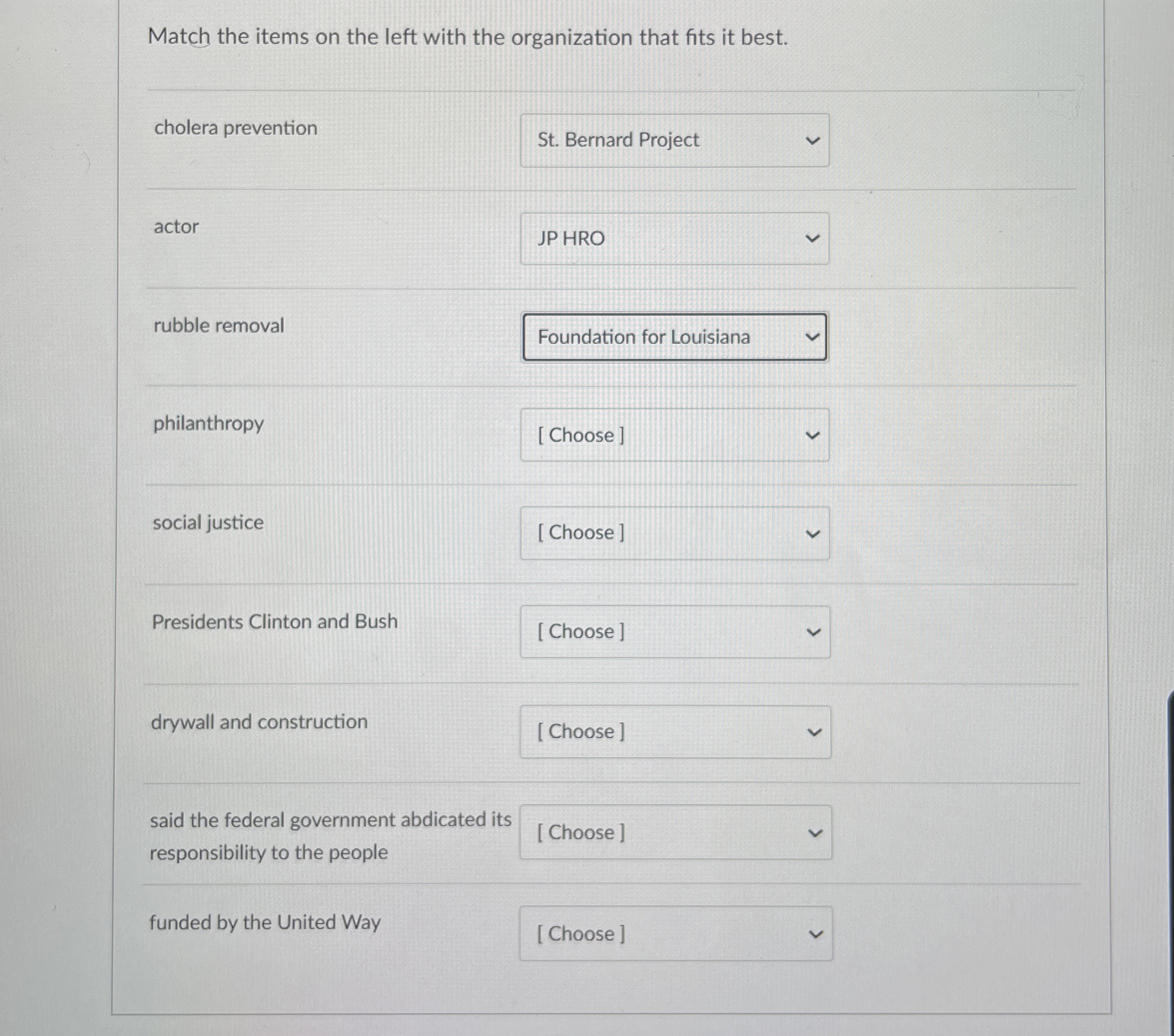 Solved Match the items on the left with the organization | Chegg.com