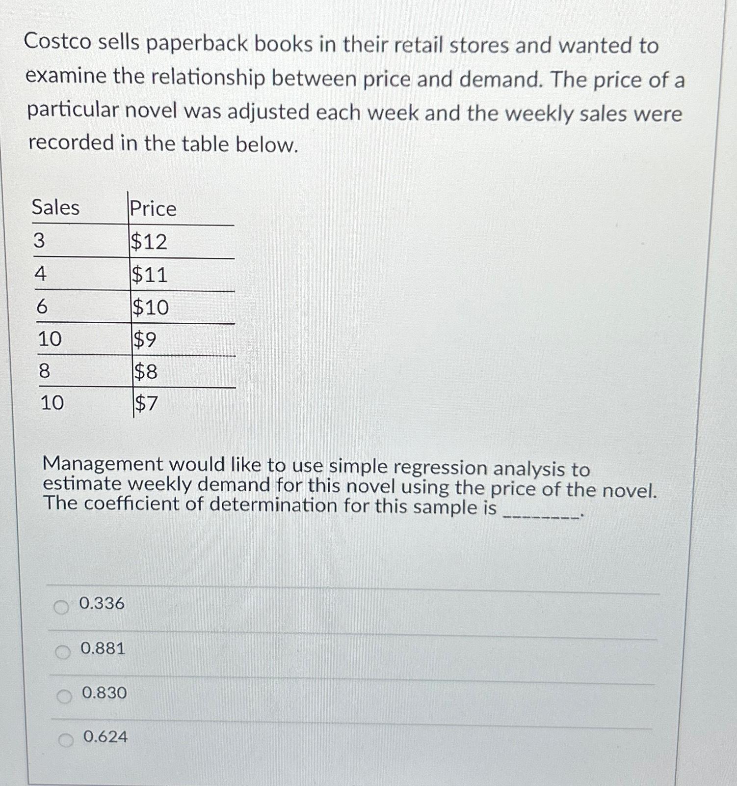 Solved Costco sells paperback books in their retail stores | Chegg.com