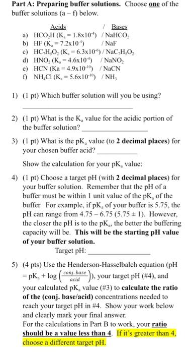 Solved Part A: Preparing buffer solutions. Choose one of the | Chegg.com