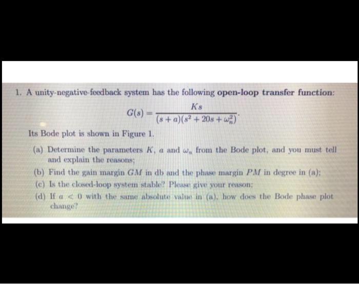 Solved 1. A unity-negative feedback system has the following | Chegg.com