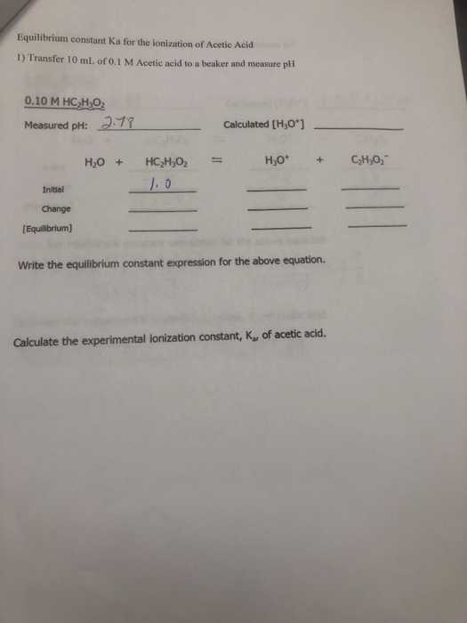 Solved Equilibrium constant ka for the ionization of Acetic | Chegg.com