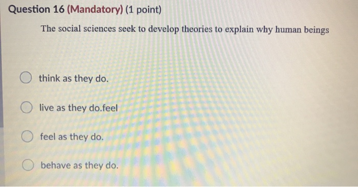 Solved Question 1 (Mandatory) (1 point) Saved The | Chegg.com