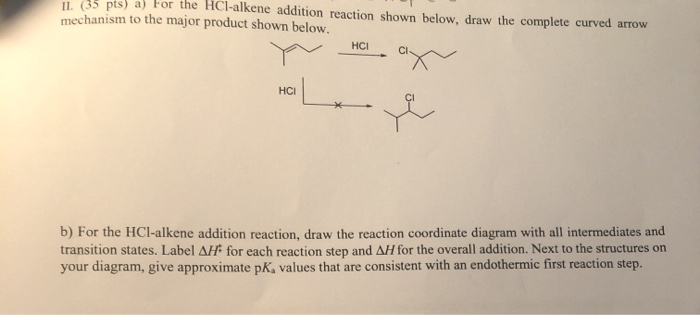 Solved (35 pts) a) For the HCl-alkene addition reaction | Chegg.com