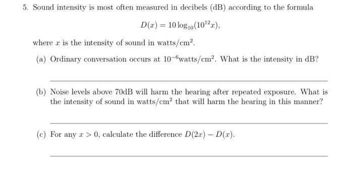 Solved Sound intensity is most often measured in decibels | Chegg.com