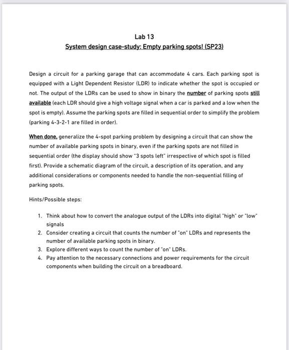 Solved System design case-study: Empty parking spots! (SP23) | Chegg.com