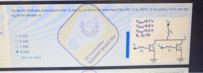 Solved For the RTL NOR gate shown assume that VA and VB are | Chegg.com