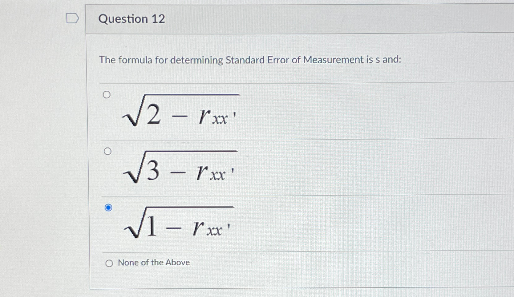 Solved Question 12The formula for determining Standard Error | Chegg.com