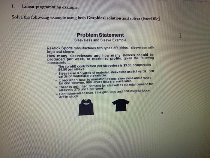 Solved 1. Linear programming example: Solve the following | Chegg.com
