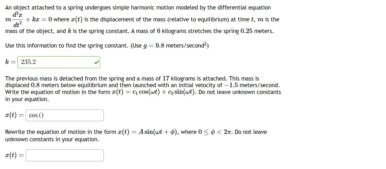 Solved An object attached to a spring undergoes simple | Chegg.com
