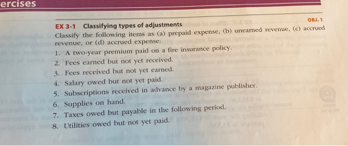 Solved tercises OBJ. 1 EX 3-1 Classifying types of | Chegg.com