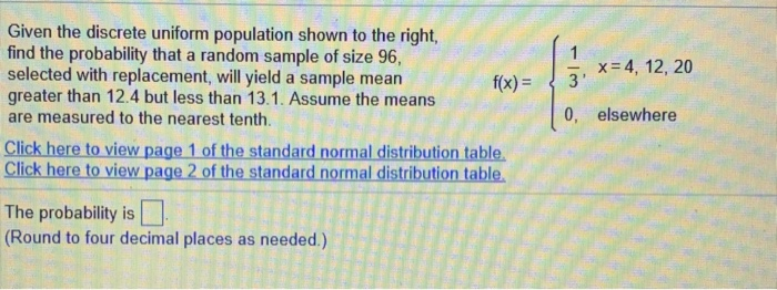 Solved Given the discrete uniform population shown to the | Chegg.com