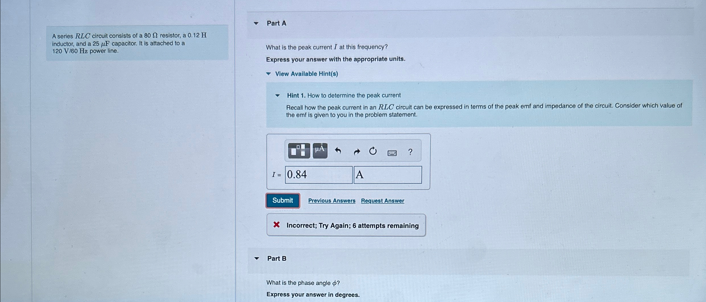 Solved A Series Rlc ﻿circuit Consists Of A 80Ω ﻿resistor A