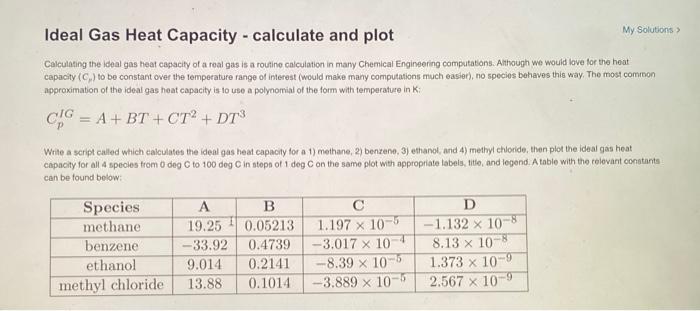 Solved Ideal Gas Heat Capacity - calculate and plot My | Chegg.com