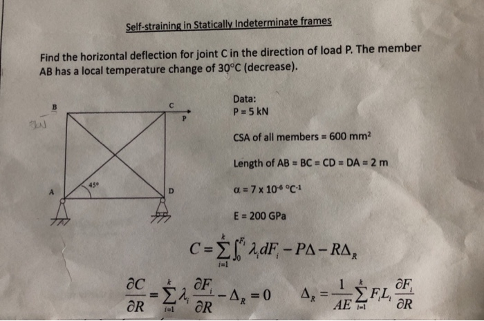 Self-straining in Statically indeterminate frames | Chegg.com